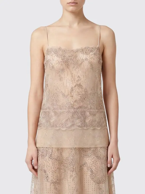 Ermanno Scervino Crepe Evening Top With Rhinestone Embellishments - Red