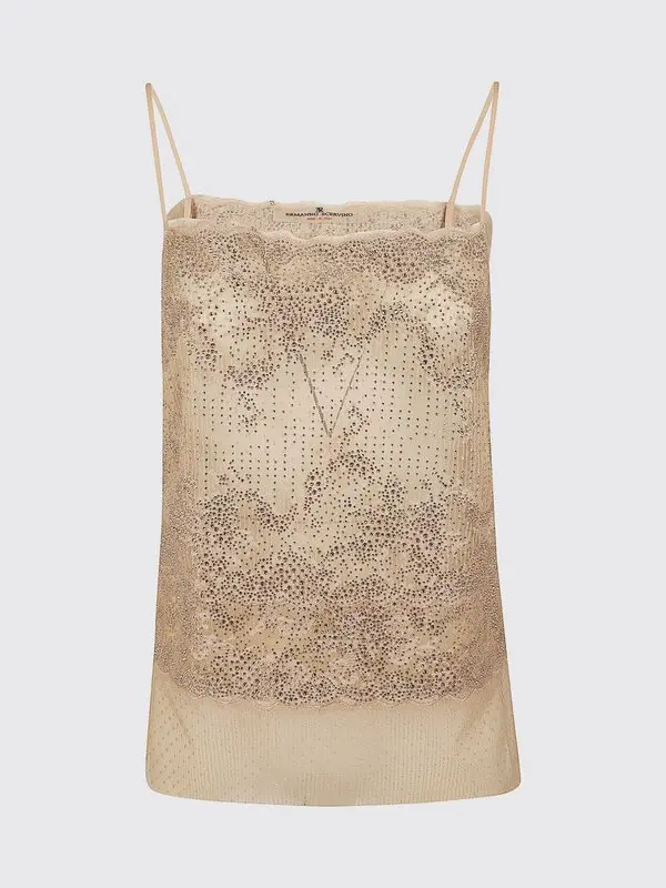 Ermanno Scervino Crepe Evening Top With Rhinestone Embellishments