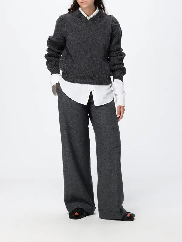 Marni V-neck Relaxed Fit Jumper In Virgin Wool And Cashmere - Graphite
