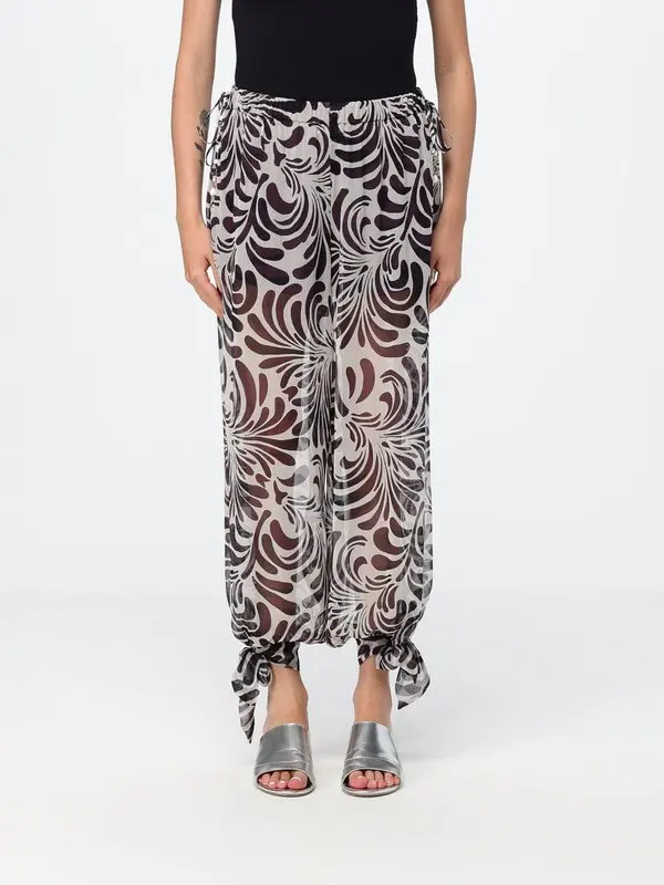 TWINSET U & B Viscose Pants With Ethnic Pattern - Coffee