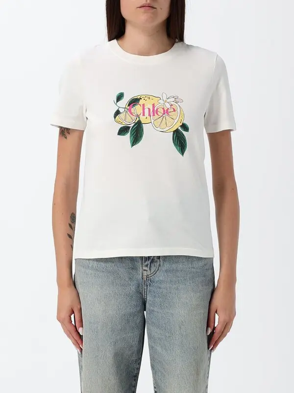 Chloé Slim Fit Crewneck T-shirt With Contrasting Logo Print - White
