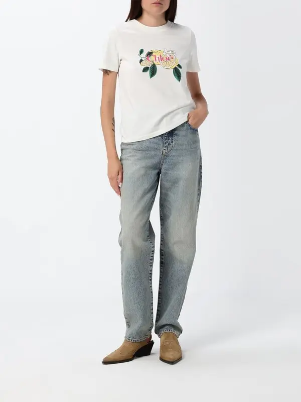Chloé Slim Fit Crewneck T-shirt In Cotton With A Contrasting Logo Print