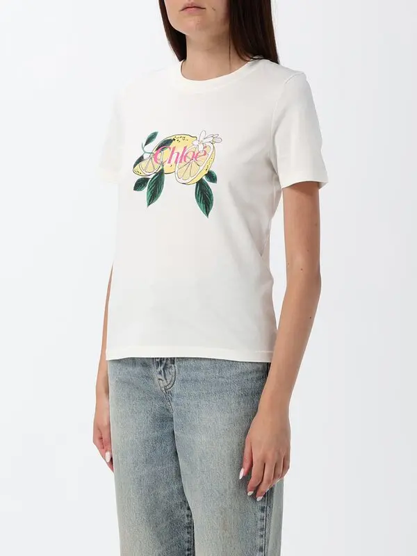 Chloé Slim Fit Crewneck T-shirt In Cotton With A Contrasting Logo Print