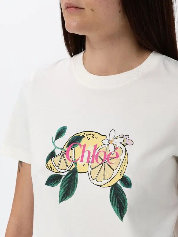 Chloé Slim Fit Crewneck T-shirt In Cotton With A Contrasting Logo Print