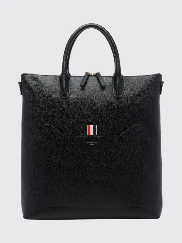Thom Browne Grained Calfskin Leather Tote Bag With Removable Shoulder Strap - Black