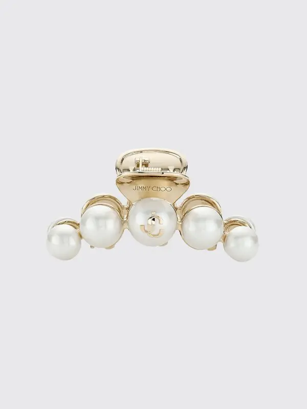 JIMMY CHOO Monogram And Faux Pearl Hair Clip - White