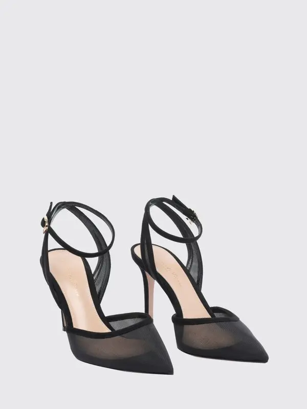 GIANVITO ROSSI Mesh And Suede Court Shoes With Ankle Strap And Ribbon Logo