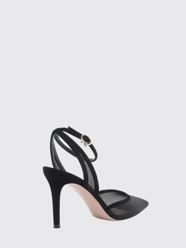 GIANVITO ROSSI Mesh And Suede Court Shoes With Ankle Strap And Ribbon Logo