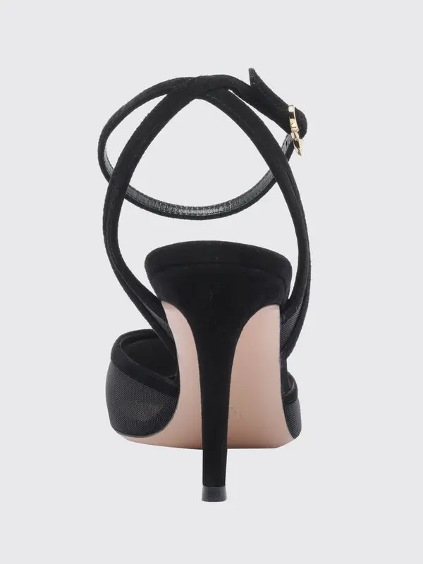 GIANVITO ROSSI Mesh And Suede Court Shoes With Ankle Strap And Ribbon Logo