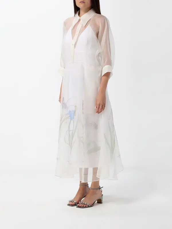 Alberta Ferretti Sheer Floral Print Dress