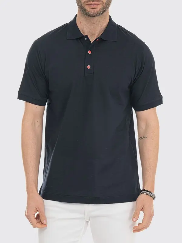 Kiton Short-sleeved Polo Shirt In 100% Cotton With A Classic Collar - Blue