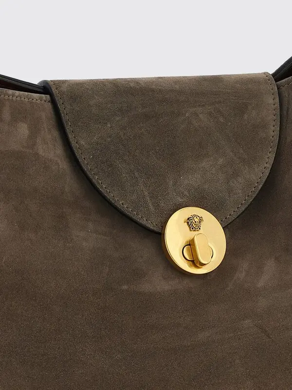 Versace Medium Suede Shoulder Bag With Medusa Hardware - Gold
