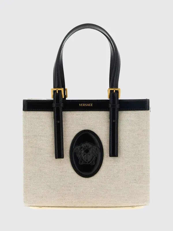 Versace Rivière Mini Linen And Cotton Tote Bag With Medusa Logo - Beige