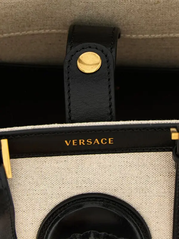 Versace Rivière Mini Linen And Cotton Tote Bag With Medusa Logo