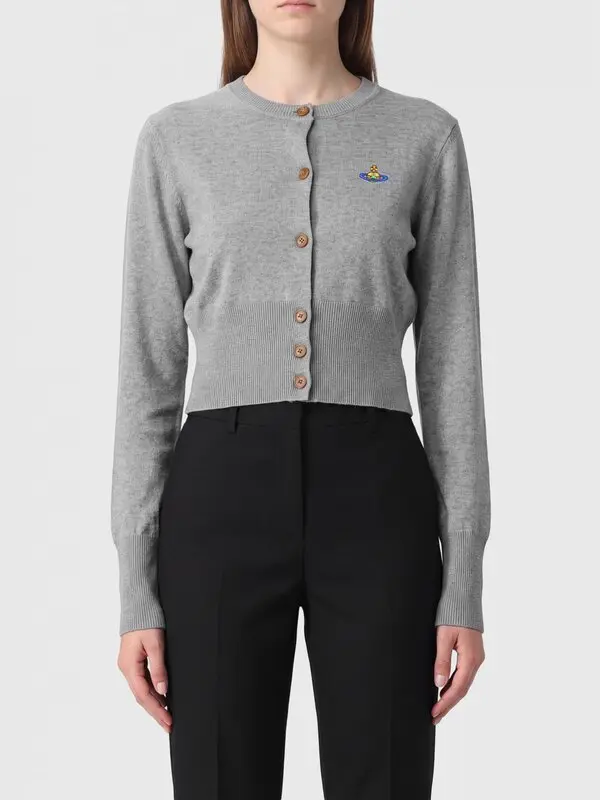 VIVIENNE WESTWOOD Slim Fit Cotton And Cashmere Cardigan With Orb Logo - Grey