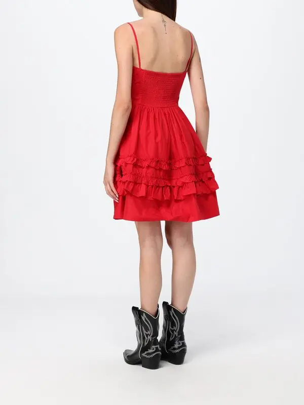 GANNI Cotton Poplin Mini Dress With Rouches And A Square Neckline