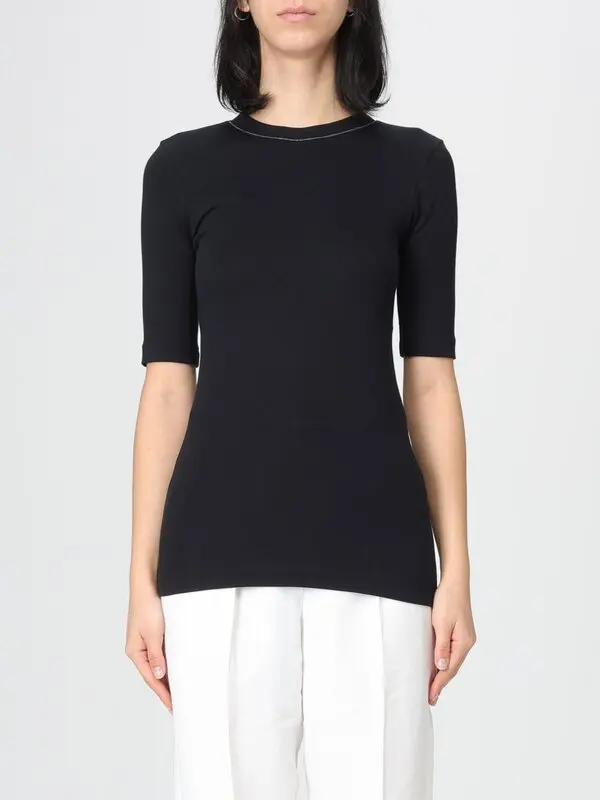 Brunello Cucinelli Stretch Cotton T-shirt With Monili Embellishment - Black