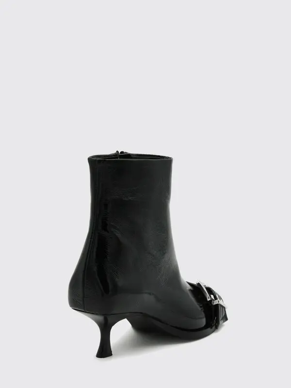 GANNI Faux Leather Pointed Ankle Boots With Stiletto Heel And Buckle Detail