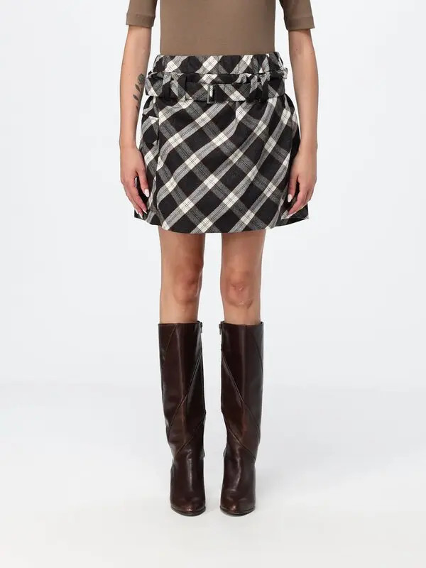 Brunello Cucinelli High-waisted Belted Check Wool-blend Mini Skirt - Grey