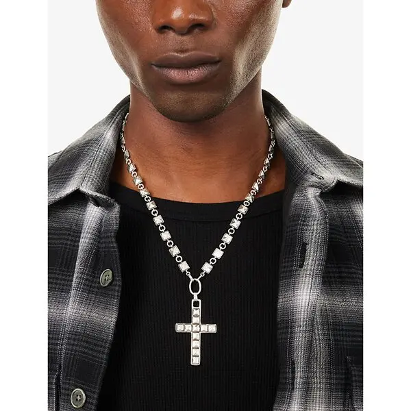 TWOJEYS Sterling -plated Brass Heavy Studded Cross Pendant Necklace