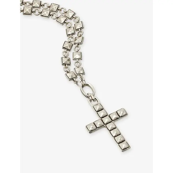 TWOJEYS Sterling -plated Brass Heavy Studded Cross Pendant Necklace