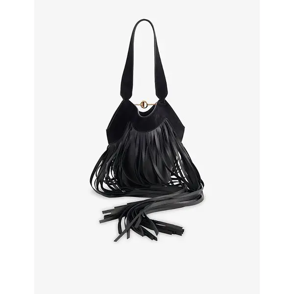 Khaite Nano Lotus Fringe Leather Tote Bag - Black