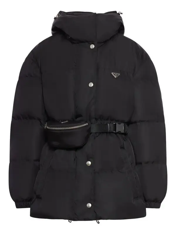Prada Hooded Belted Puffer Jacket - Black