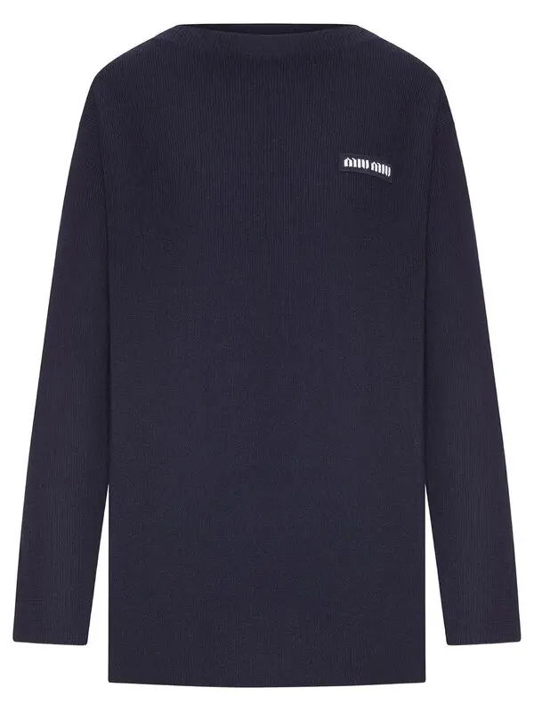 Miu Miu Ribbed Sweater With Logo Patch