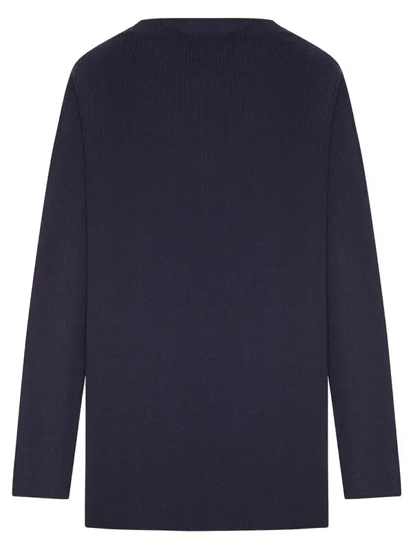 Miu Miu Ribbed Wool Sweater With Logo Patch - Blue