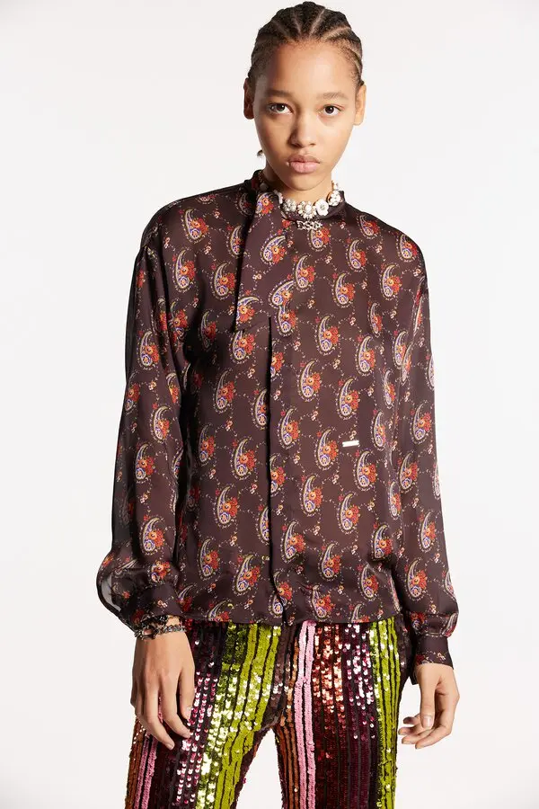 Dsquared2 Paisley Print Knotted Collar Shirt - Black