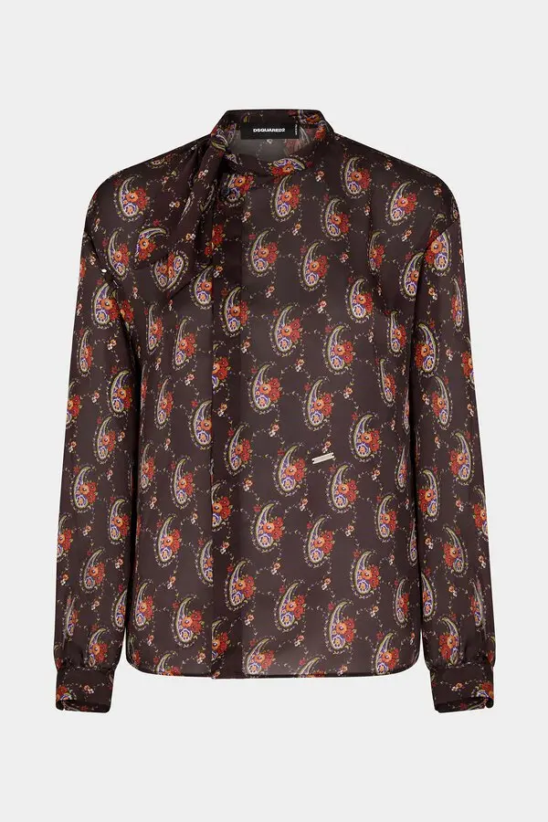 Dsquared2 Paisley Print Knotted Collar Shirt - Black