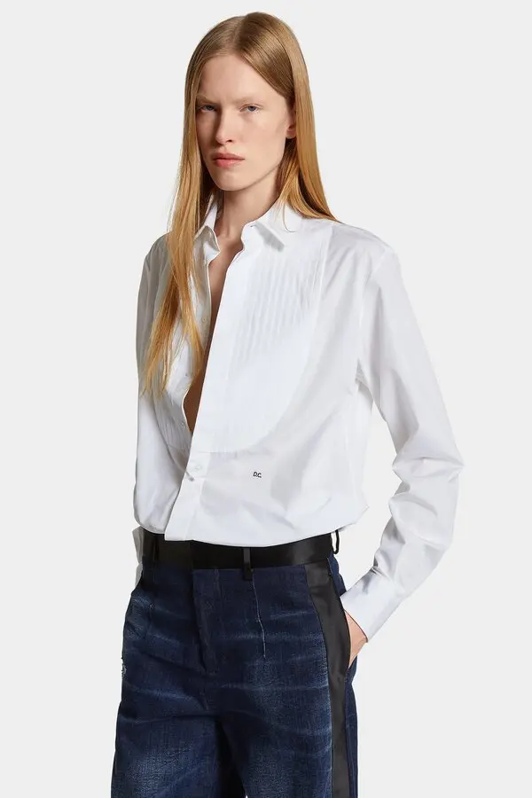 Dsquared2 Cotton Poplin Tuxedo Shirt With Plastron Detail