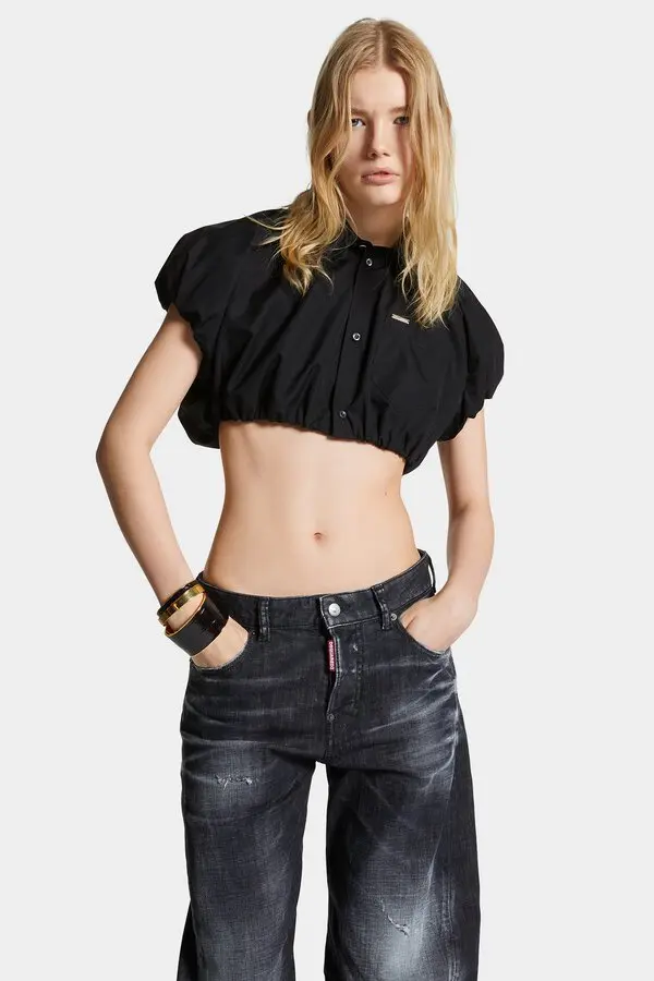 Dsquared2 Balloon Sleeve Cropped Shirt - Black