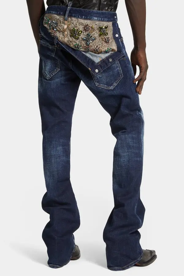 Dsquared2 Bootcut Jeans With Embellished Sheer Panel