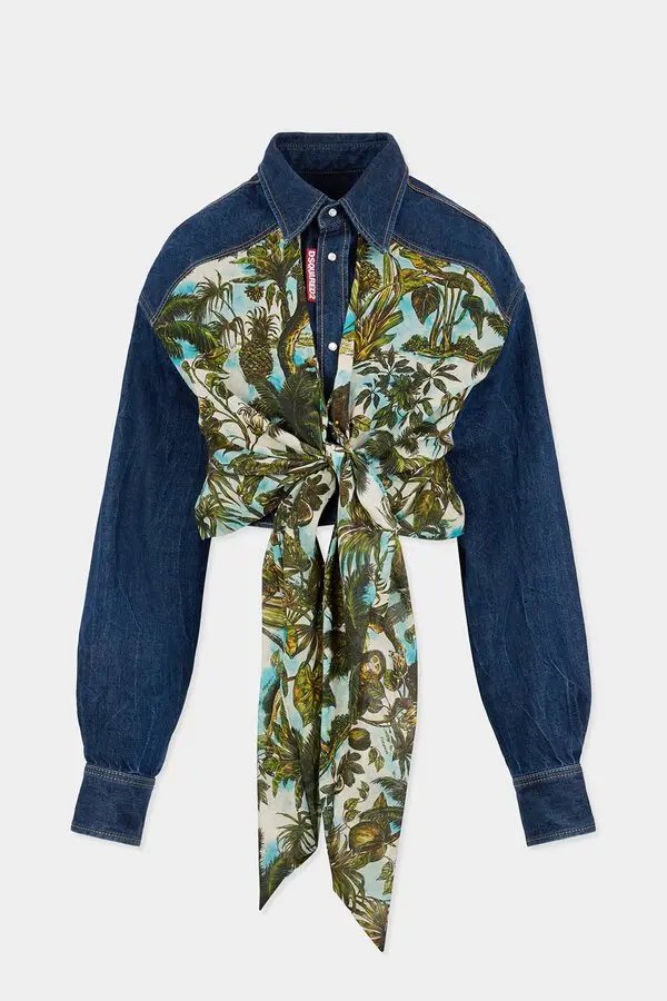 Dsquared2 Monkey Business Denim Mix Cropped Shirt - Blue