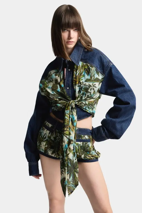 Dsquared2 Monkey Business Denim Mix Cropped Shirt