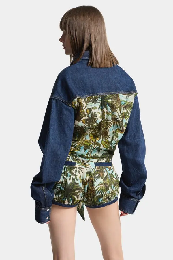 Dsquared2 Monkey Business Denim Mix Cropped Shirt