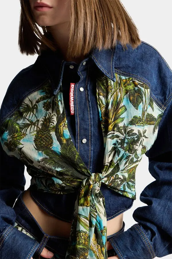 Dsquared2 Monkey Business Denim Mix Cropped Shirt