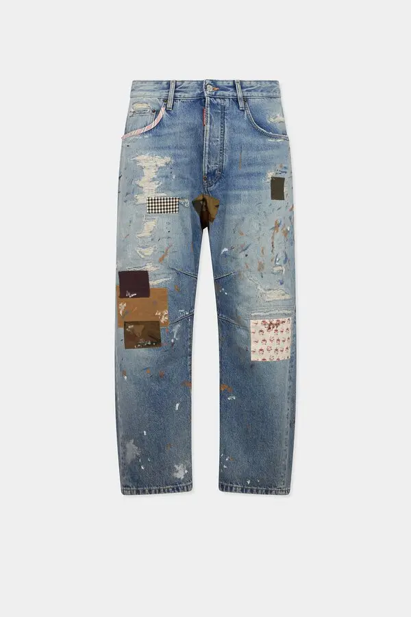 Dsquared2 Medium Wash Kawaii Jeans With Patches And Distressing - Blue