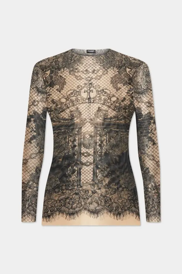Dsquared2 Tattoo Print Mesh T-shirt - Sand