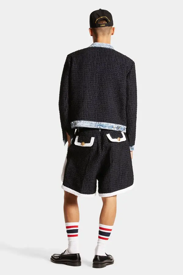 Dsquared2 Stretch Cotton Bouclé/denim Shorts