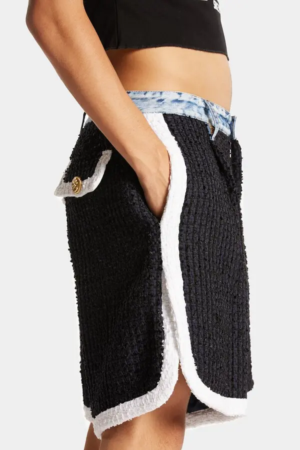Dsquared2 Stretch Cotton Bouclé/denim Shorts