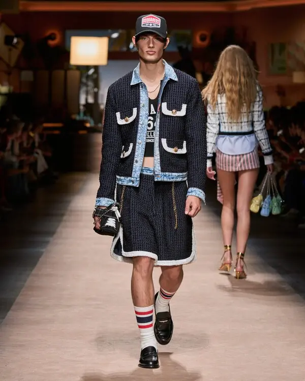 Dsquared2 Stretch Cotton Bouclé/denim Shorts