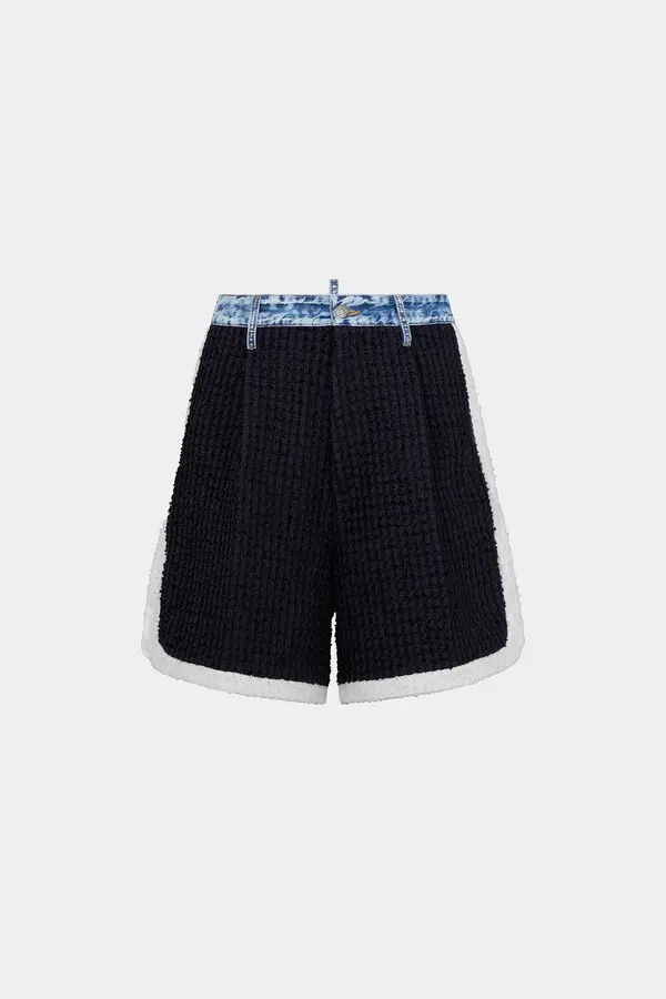 Dsquared2 Stretch Cotton Bouclé/denim Shorts - Blue