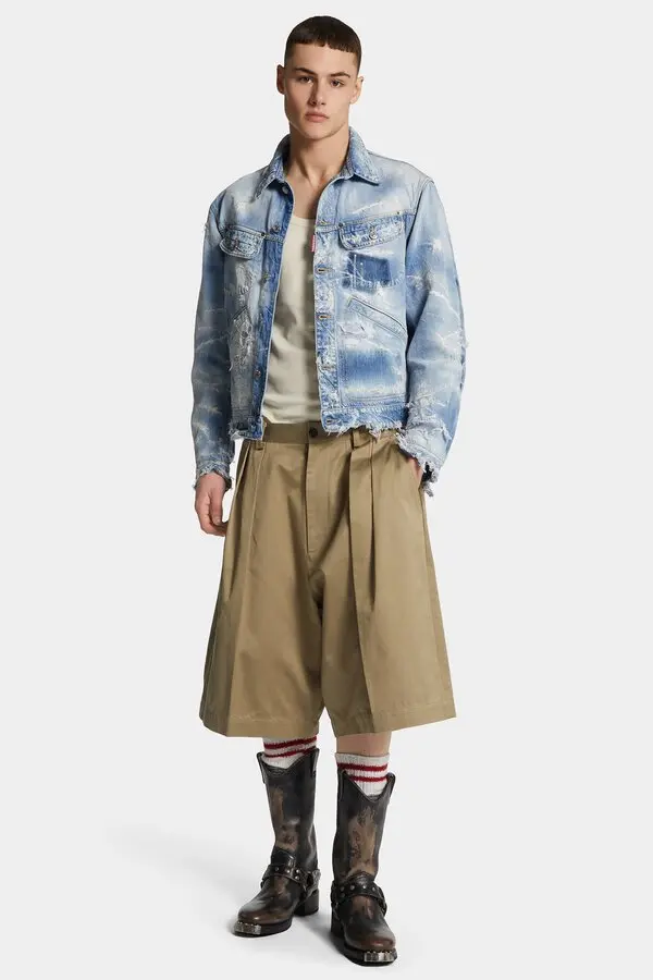 Dsquared2 Pleated Wide-leg Cotton Shorts