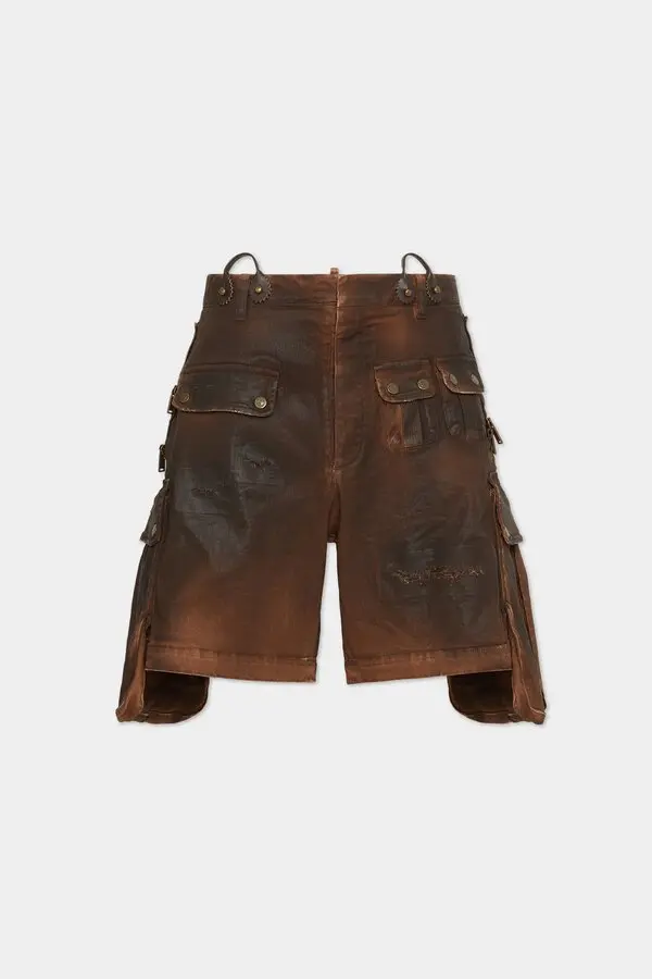 Dsquared2 Coated Denim Cargo Shorts - Brown