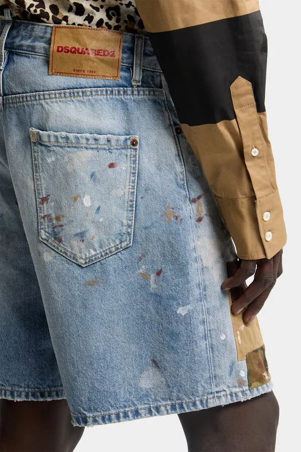 Dsquared2 Medium Wash Denim Boxer Shorts With Patchwork And Distressing