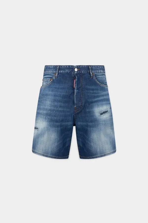 Dsquared2 Medium Wash Distressed Denim Boxer Shorts - Blue