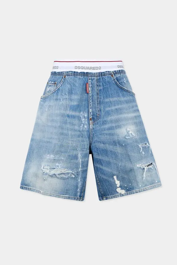Dsquared2 Light Wash Distressed Denim Surfer Shorts - Blue