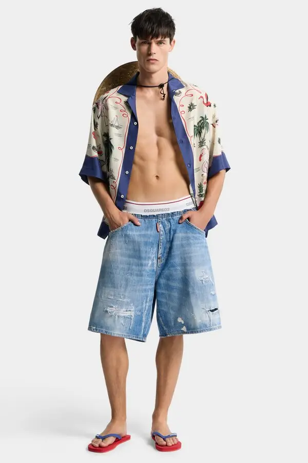 Dsquared2 Light Wash Distressed Denim Surfer Shorts